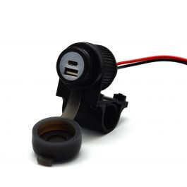 Duo USB A + C socket motorcycle 12-24 V with Quick Charge for 21-25 mm ...